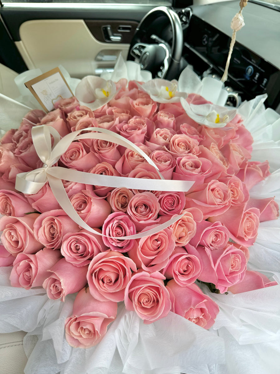 100 Pink Roses + Orchids – Petaltique